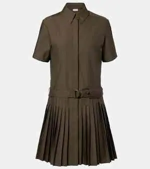 Loewe Belted Pleated Cotton-blend Shirt Dress - Green