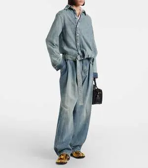 Loewe Draped Belted Denim Shirt - Blue