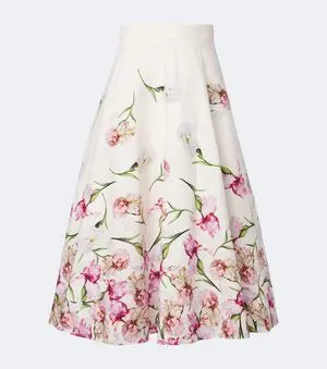 Oscar De La Renta Floral Cotton-blend Poplin Midi Skirt - Multicoloured