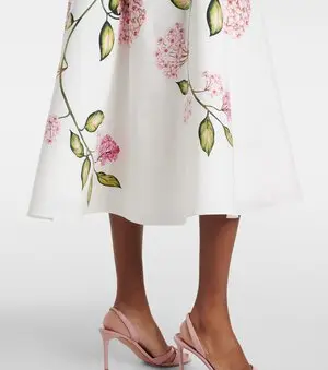 Oscar De La Renta Floral Cotton-blend Poplin Midi Skirt