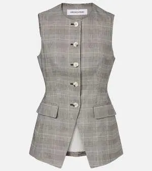 Veronica Beard Lois Checked Linen-blend Vest