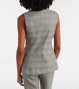 Veronica Beard Lois Checked Linen-blend Vest