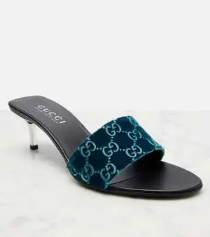Gucci Gg Velvet Mules - Blue