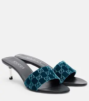 Gucci Velvet Mules With Gg Logo - Blue