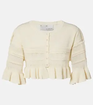 XU ZHI Cropped Open-knit Ruffled Cardigan - White