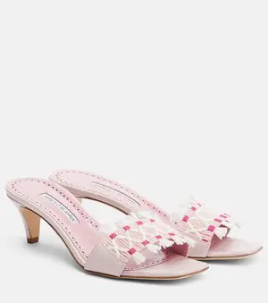 Manolo Blahnik More Embroidered Leather Mules - Pink