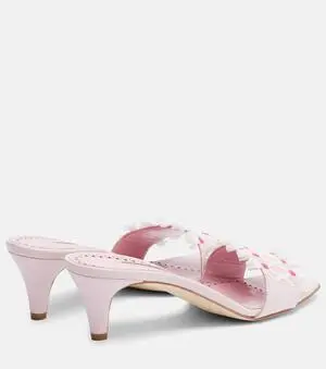 Manolo Blahnik More Embroidered Leather Mules - Pink