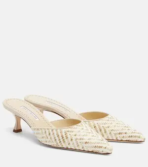 Manolo Blahnik Carolyne Woven Mules - Beige