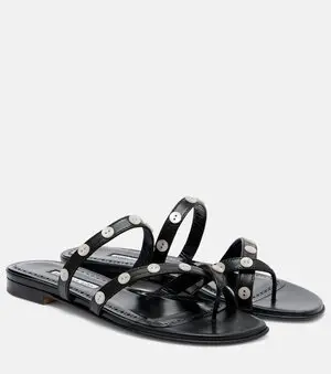 Manolo Blahnik Embellished Leather Thong Sandals - Black