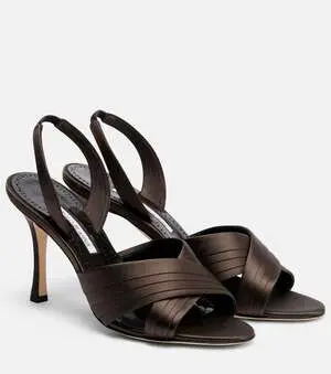 Manolo Blahnik Viera Satin Slingback Sandals - Brown