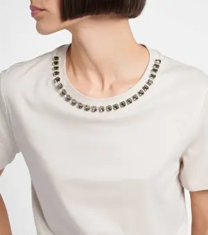 Max Mara Bingo Embellished Cotton-blend T-shirt - Grey