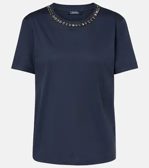 Max Mara Bingo Embellished Cotton-blend T-shirt - Blue