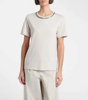 Max Mara Bingo Embellished Cotton-blend T-shirt - Grey