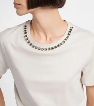 Max Mara Bingo Embellished Cotton-blend T-shirt - Grey