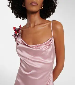 Blumarine Appliqué Satin Gown - Pink