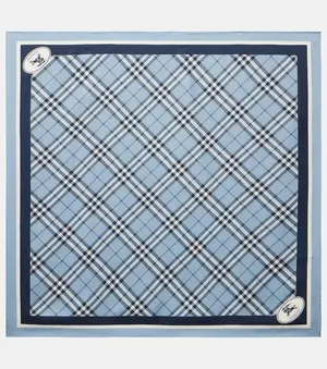 Burberry Check Silk Twill Scarf - Blue