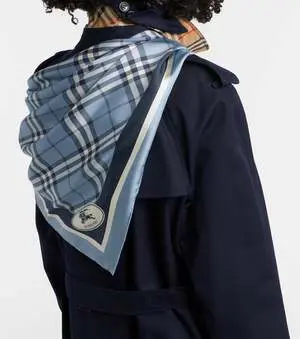 Burberry Check Silk Twill Scarf - Blue