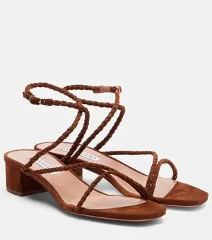 AQUAZZURA Luca Braided Suede Sandals - Brown
