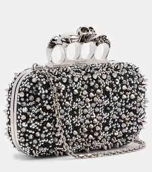 Alexander McQueen Embellished Knuckle Clutches - Silver