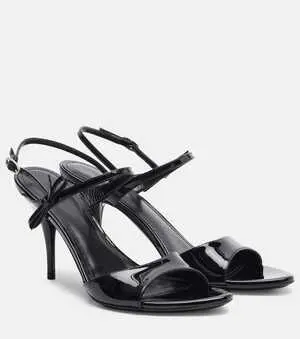 Balenciaga Avenue Bow Patent Leather Sandals - Black