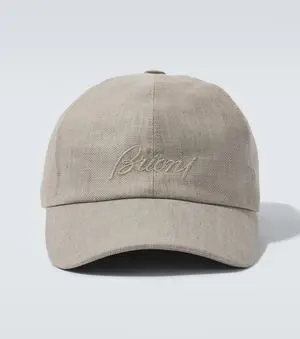 Brioni Logo Linen And Wool Baseball Cap - Grey