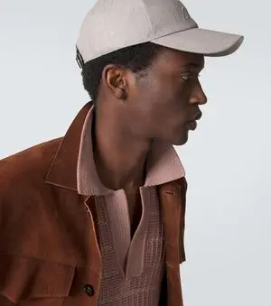 Brioni Logo Linen And Wool Baseball Cap