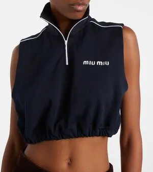 Miu Miu Logo Jersey Crop Top