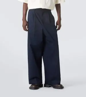 Loewe Pleated Cotton Gabardine Wide-leg Pants - Blue