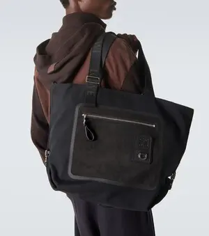 Loewe Flex Medium Canvas And Suede Tote Bag - Black