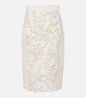 Plan C Embellished Cotton Drill Midi Skirt - White