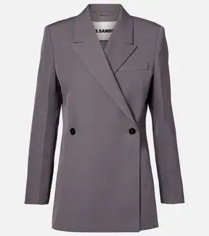 JIL SANDER Double-breasted Wool Gabardine Blazer - Grey