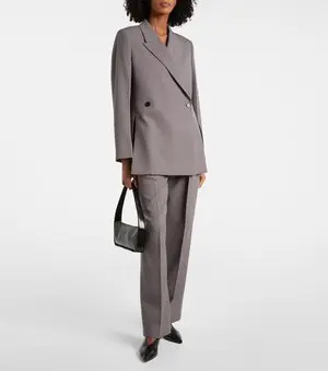 JIL SANDER Double-breasted Wool Gabardine Blazer - Grey