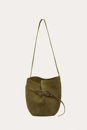 LIFFNER Belted Bucket Bag Sage Suede - Green