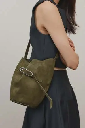 LIFFNER Belted Bucket Bag Sage Suede