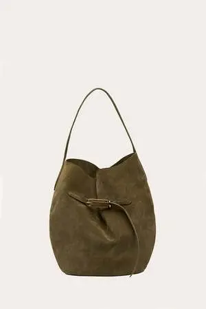 LIFFNER Belted Bucket Bag Large Sage Suede - Green