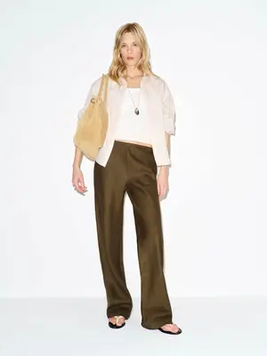 REFORMATION Gale Linen Mid Rise Pant - Green