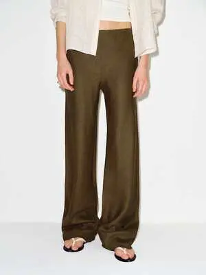 REFORMATION Gale Linen Mid Rise Pant - Green
