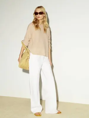 REFORMATION Gale Linen Mid Rise Pant Ivory
