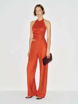 REFORMATION Gale Linen Mid Rise Pant - Red