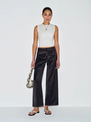 REFORMATION Gisele Satin Low Rise Cropped Pant - Black