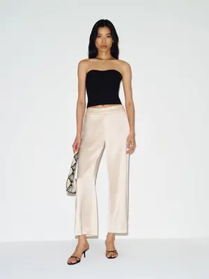 REFORMATION Reformation Gisele Satin Cropped Pant Ivory