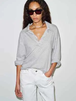 REFORMATION Mellen Polo Knit Top - Grey