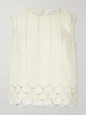 WALES BONNER Embellished Silk-organza Top - Ivory
