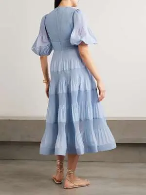 Zimmermann Tiered Plissé Silk-organza Midi Dress