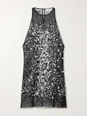 Attico Sequined Mesh Mini Dress - Silver