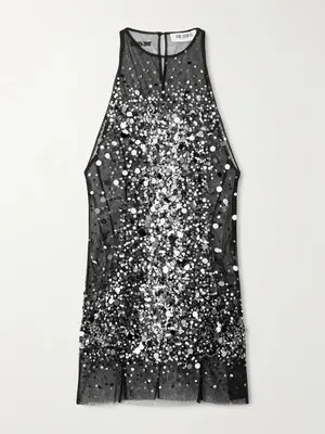 Attico Sequined Mesh Mini Dress - Silver