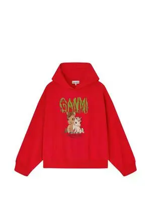 GANNI Isoli Cropped Hoodie With Horse Print