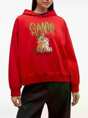 GANNI Isoli Cropped Hoodie With Horse Print