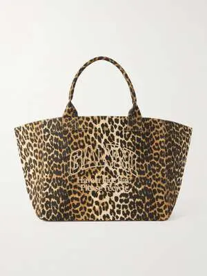 GANNI Shopper Xxl Embroidered Leopard-print Cotton-canvas Tote - Leopard Print