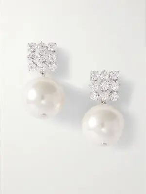 Completedworks Rhodium-plated, Cubic Zirconia And Pearl Earrings - Silver